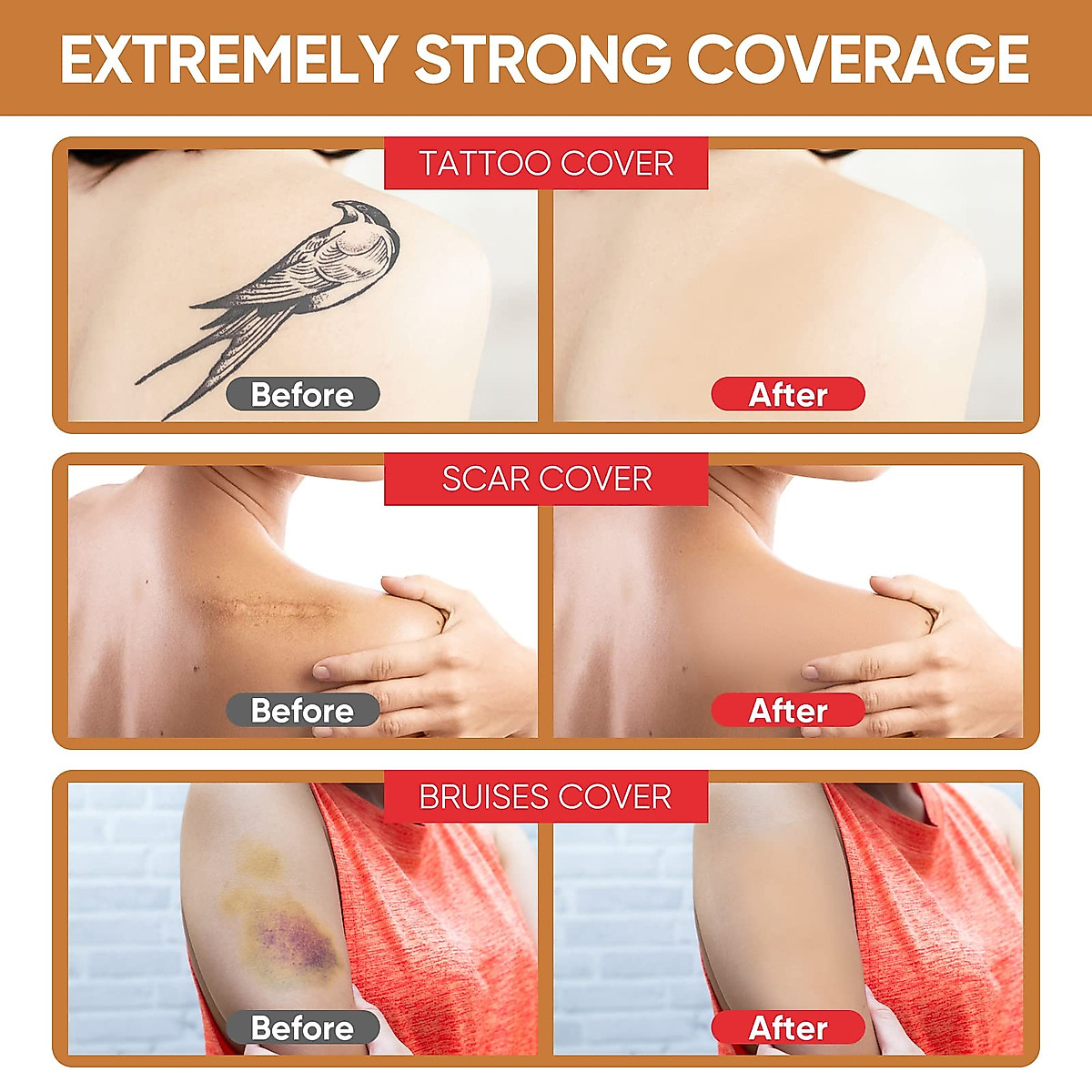 Tattoo Cover Up Tape, Ultra Thin Patch for Tattoo Scar and Birthmarks, Invisible Waterproof Skin Tone Concealer Sticker for Covering Up Scars Tattoos,6 Count (Pack of 1)