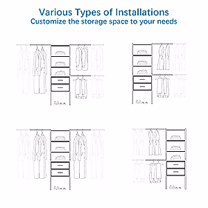 Timate P8 Walk in Closet Organizer System Kit Metal Closet System with Expandable Hanging Rod Custom Adjustable Closet Shelves for Bedroom, 6 to 8.4 FT Storage Rack, Built in Closet Shelving, Black