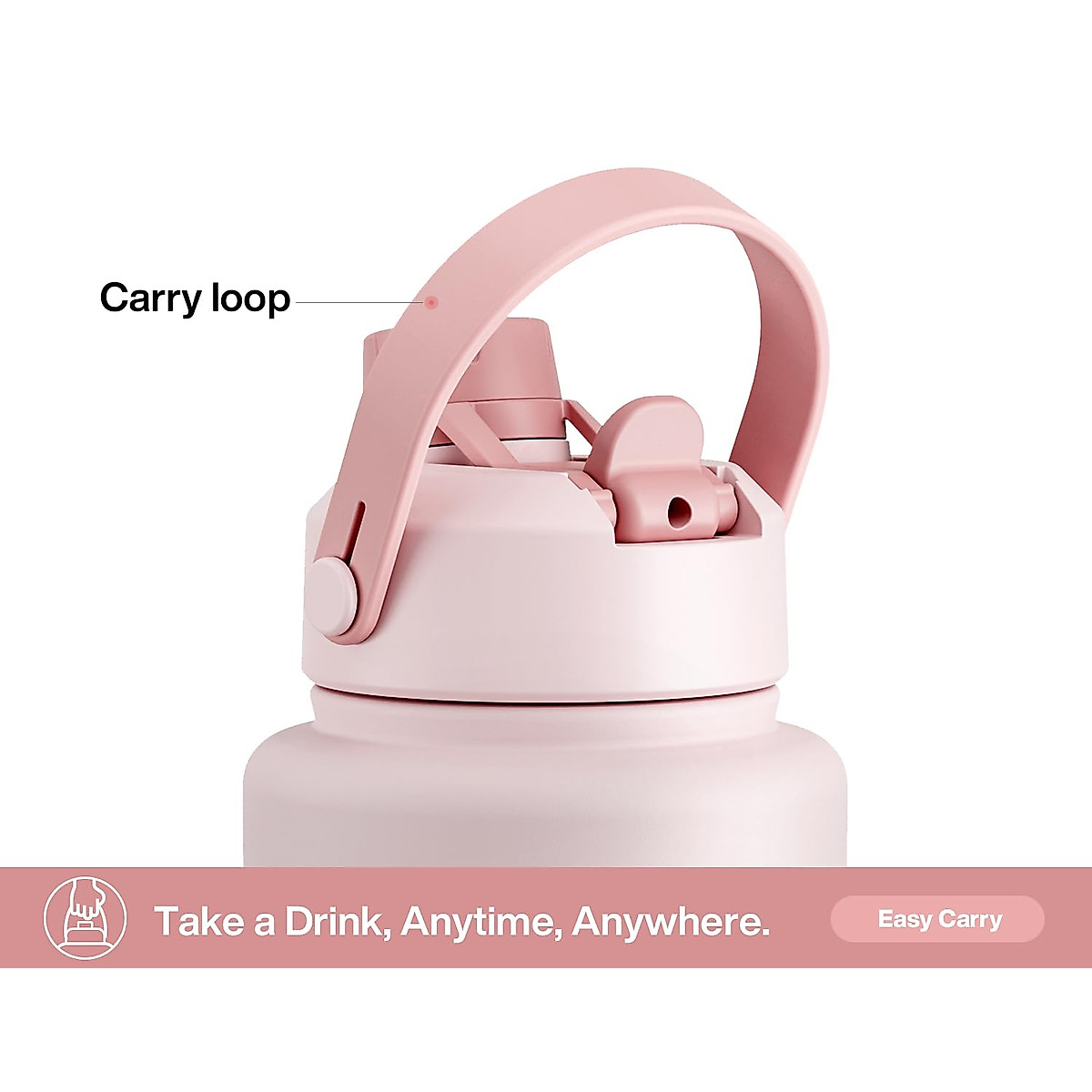 POWCAN 40 oz Insulated Water Bottle with 2-in-1 Straw and Spout Lid, Keep Cold 24H, Leak-Proof, BPA-Free, Double Wall Stainless Steel Water Bottle for Sports, Gym, Travel, and School (Cotton Candy)