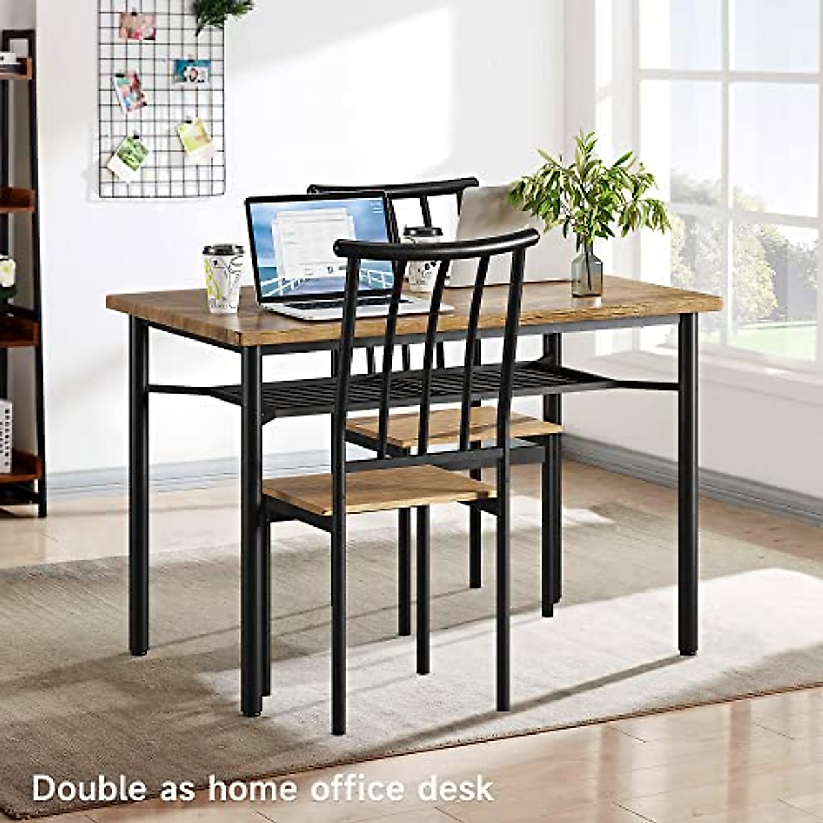 IDEALHOUSE Dining Table Set for 4, Kitchen Table with 4 Chairs, Metal and Wood Rectangular 5-Piece Dining Table Furniture Set with Storage Rack for Small Space, Apartment, Dinette(Rustic Brown)