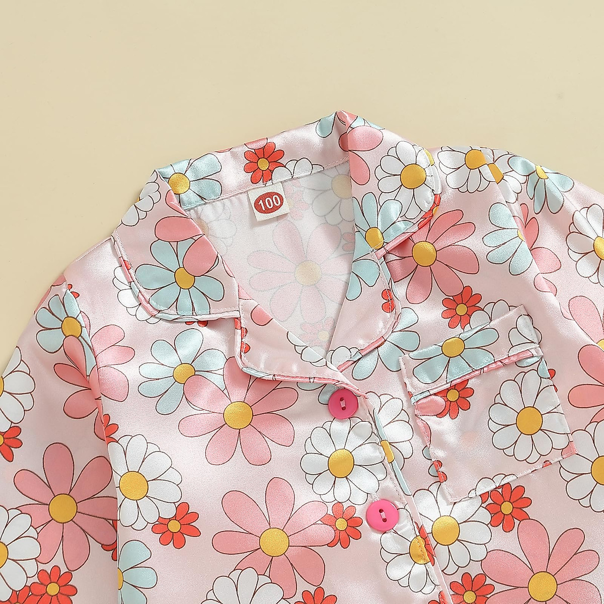 One opening 1-5T Toddler Baby Girls Silk Pajamas Set Floral Long Sleeve Button Down Shirt Tops Pants Toddler Boys Pjs Sleepwear (Daisy, 12-18 Months)