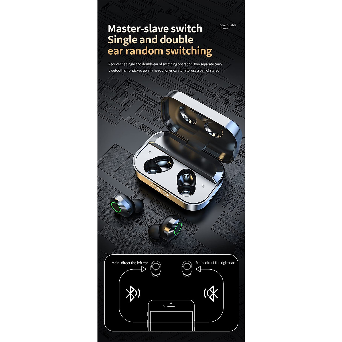 Volt Plus TECH Wireless V5.3 LED Pro Earbuds Compatible with Your BLU Sport 4.5 IPX3 Bluetooth Water & Sweatproof/Noise Reduction & Quad Mic(Black)