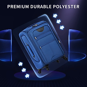 Merax Softside Luggage Set Softshell Lightweight 3 Piece Spinner Suitcase 22" 26" 30" Blue