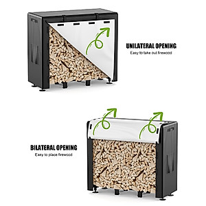 Brightown Firewood Rack Outdoor with Cover, 4FT Indoor Wood Rack for Firewood, Waterproof Fire Wood Holder Outside, Adjustable Heavy Duty Logs Stand Stacker Holder for Fireplace Patio Deck, Black