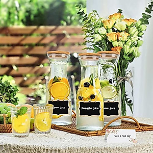 Set of 4 Glass Carafe Pitchers, Beverage Dispensers with Bamboo Lids, 35 OZ Clear Glass Pitcher for Mimosa Bar, Wine, Iced Tea, Lemonade, Milk and Juice
