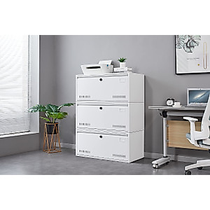 Voohek, Large Biometric Fingerprint Lateral, Steel Storage Drawer Metal Filing Cabinet with Hanging Rod for Letter/Legal/A4 Size, for Home Office Using (White)