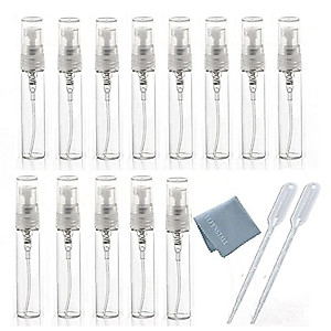 Elfenstal- 10pcs Mini Clear 5ml 1/6OZ Atomizer Fine Mist Empty Glass Bottle Spray Refillable Fragrance Perfume Scent Sample Bottle 1pc Clean Cloth for Travel Party Makeup Tool 2pcs 3ml Free Pipette