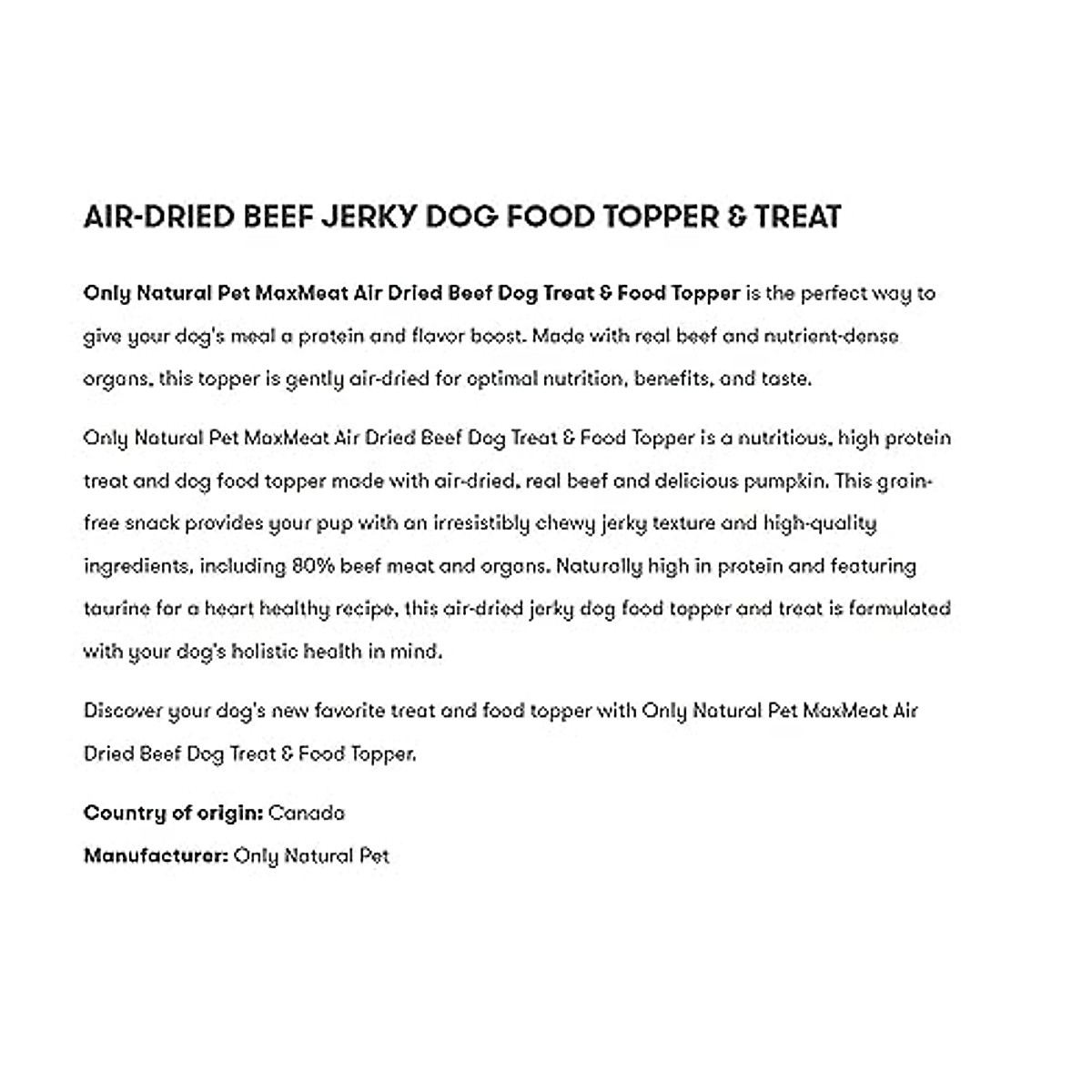 Only Natural Pet MaxMeat Holistic Air Dried Dry Dog Food Meal Topper - All Natural, High Protein, Grain Free and Limited Ingredient - Made with Real Meat - Beef with Pumpkin & Parsley 4 oz - Beef