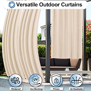 OutdoorLines Waterproof Outdoor Curtains for Patio - Windproof Tab Top Gazebo Curtain Panels - Privacy Sun Blocking Outside Curtain Set for Porch, Pergola and Cabana 54 x 84 inch, Beige, 2 Panels