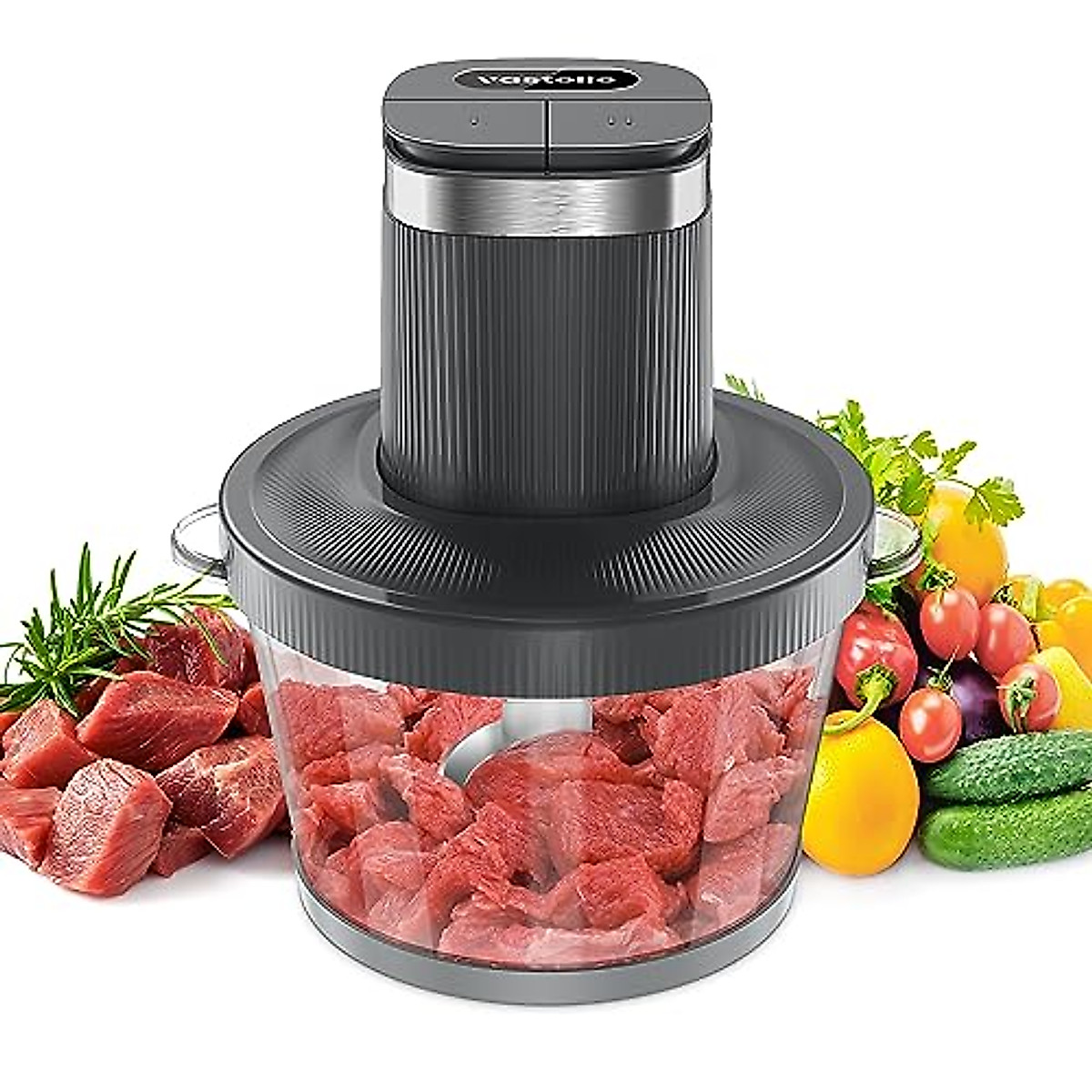 Food Processors,VASTELLE Electric Food Chopper with Bi-Level Blades, Meat Grinder and Vegetable Chopper for Baby Food, Meat, Onion, Nuts, 8 Cup BPA-free Glass Bowl, 2 Speed, Grey
