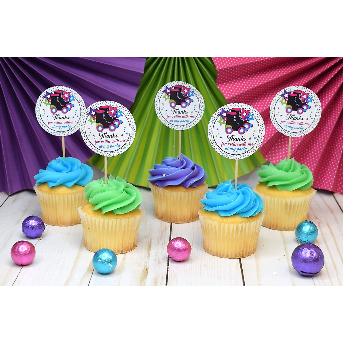 Let’s Roll Star Roller Skating Themed Thank You Sticker Labels for Kids, 40 2" Party Circle Stickers by AmandaCreation, Great for Party Favors, Envelope Seals & Goodie Bags