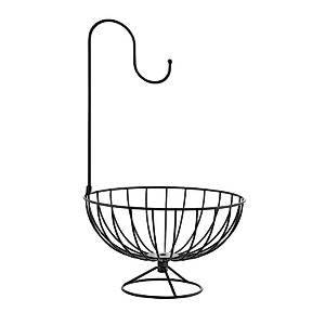 Simple Black Fruit Basket With Banana Hanger,Fruit Basket Bowl With Banana Tree Holder