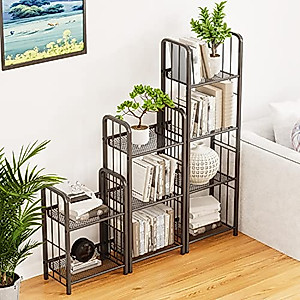 Azheruol Bookshelf Storage Shelf Bookcase Freestanding Storage Stand for Living Room, Bedroom, Kitchen, Rust Resistance, Easy Assembly Free Combination Multi-Functional Organizer (2 Tiers, Black)