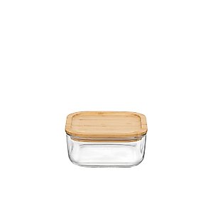 Bormioli Rocco Frigoverre Glass Food Storage Container with Bamboo Lid, 11.75 oz. 4" Square, Set of 12, Clear