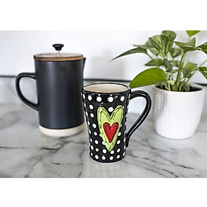 DEMDACO White Swirls Hearts Midnight Black 6 inch Glossy Ceramic Stoneware Mug
