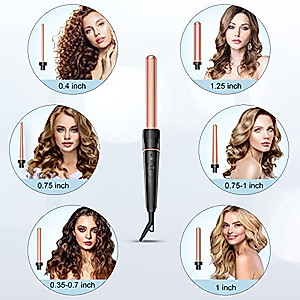 Long Barrel Wand Curling Iron - BESTOPE PRO 6 in 1 Curling Wand Set with Ceramic Barrel for Long Hair, 0.35"-1.25" Interchangeable Curling Iron Wand, Dual Voltage Wand Curler, Include Glove & Clips