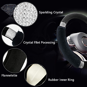 Achiou Rhinestone Fluffy Steering Wheel Cover - Comfortable Non-Slip Luxury Faux Wool, Universal Fit for 14.5" to 15" Steering Wheels