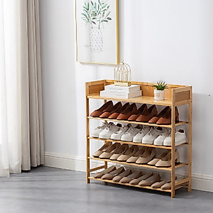 SOBIBO Bamboo Shoe Rack Organizer, 5 Tier Shoe Shelf Storage Organizer, for Entryway, Hallway, and Closet (Nature-31.5)