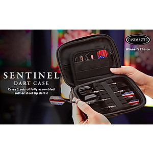 Casemaster Sentinel 6 Dart Case, Holds Extra Accessories, Tips, Shafts and Flights, Compatible with Steel Tip and Soft Tip Darts, Impact & Water Resistant Tactech Shell, Black Zipper