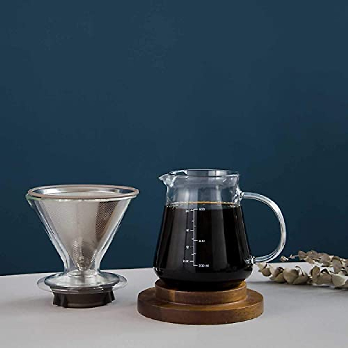 Glass Range Coffee Server For Pour Over Coffee & Tea - 600ml/20oz Ovalware Microwave Safe & Heatproof 2.5mm Thick Glass Body