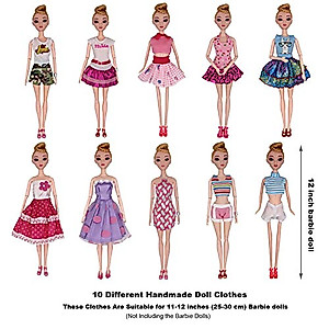 EuTengHao 89Pcs Doll Clothes and Accessories for 11.5 Inch Girl Dolls Set Include 10 Different Party Grown Outfits for Girl Doll, 77 Doll Accessories,1 Handmade Wedding Doll Dress and 1 Mermaid Dress