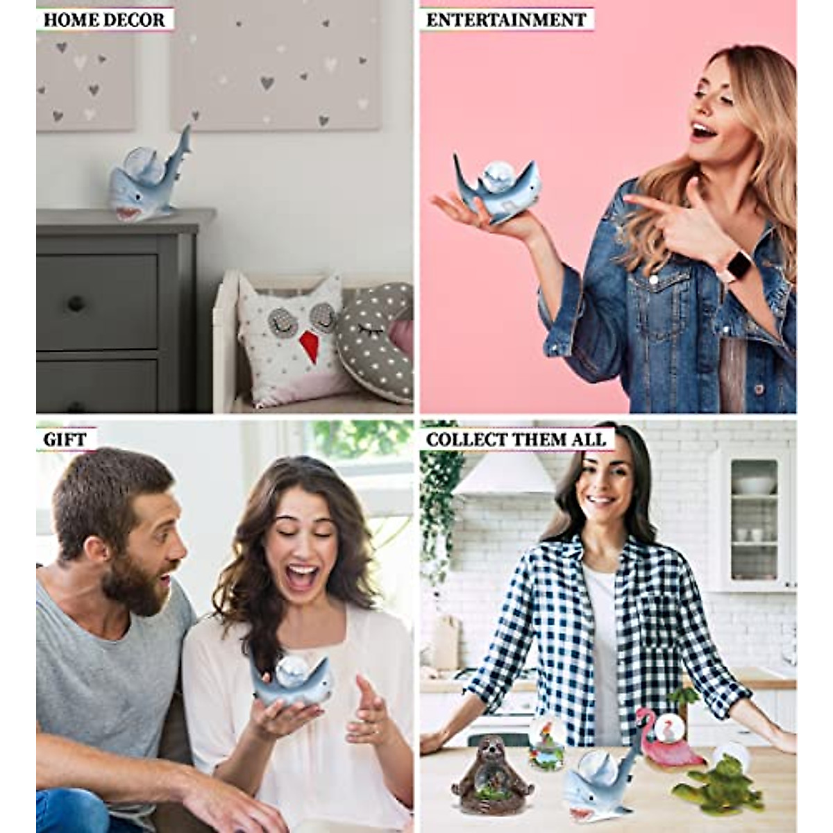 COTA Global Shark Snow Globe - Ocean Life Animal Water Globe Figurine with Sparkling Glitter, Zoo Collectible Novelty Ornament for Home Decor, for Birthdays, Christmas, Valentine – 45mm