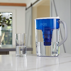 PUR Water Filter Pitcher Filtration System, 7 Cup, Clear/Blue