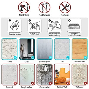 Shower Caddy Shelf Organizer, Self Adhesive Shower Shelves for Tiles Walls, Shower Rack Storage for Inside Shower No Drilling, Bathroom Shower Organizer Rustproof Stainless Steel, 2 Pack, Black