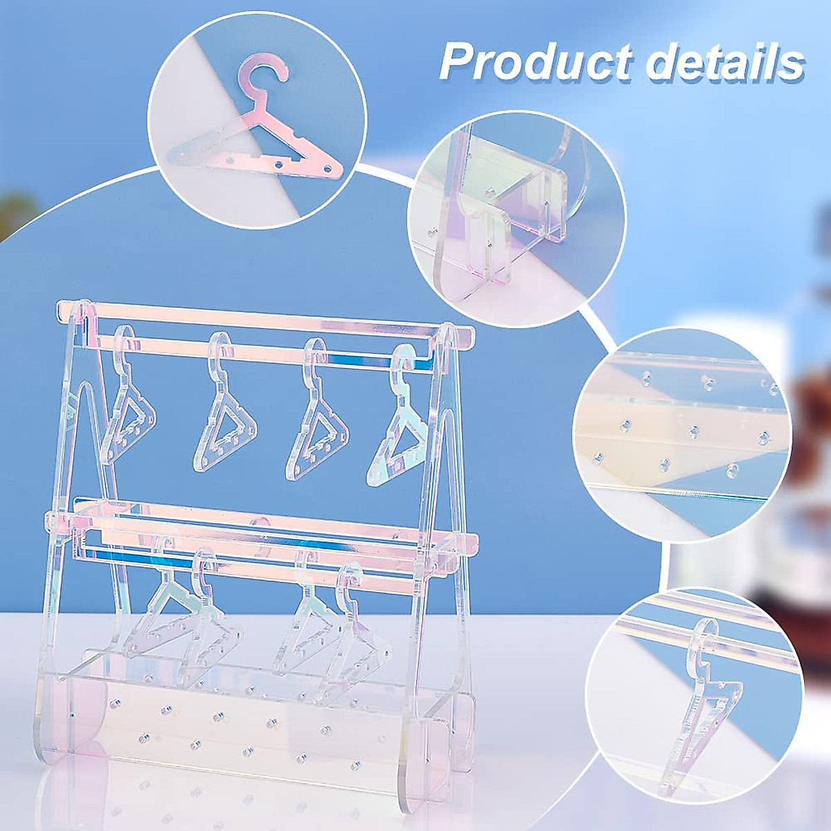 PH PandaHall Acrylic Earring Holder, Coat Hanger Jewelry Display 52 Holes Dangle Earring Hanging Organizer Acrylic Ear Studs Display Rack for Retail Show Personal Exhibition, 5.5x3.2x5.9inch