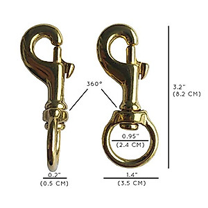 Flag Clips for Rope 4-Pack - Durable 3.2” Bronze Brass Snap Clip with Swivel Eyelet - Best for Flag Poles with Halyard Rope - 4 PCS Flag Pole Clips by Hieno Supplies