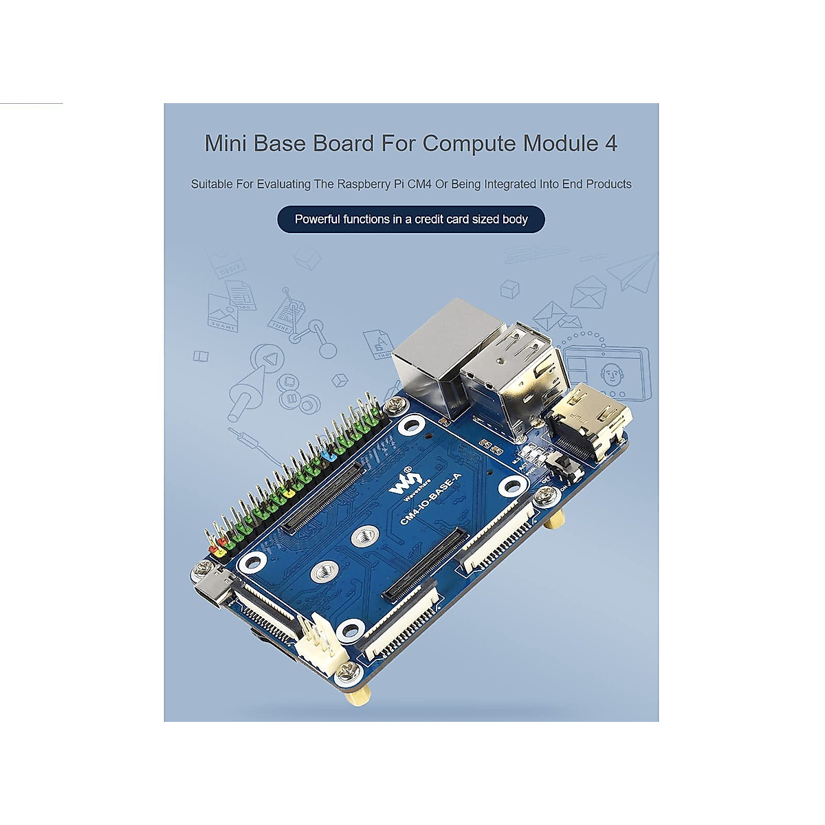 for Raspberry Pi Compute Module 4 IO Board,Mini Base Board (A) Lite Version with Standard CM4 Socket and Color-Coded Raspberry Pi 40PIN GPIO Header Onboard CSI/DSI/FAN/HDMI/USB/RJ45 Connectors