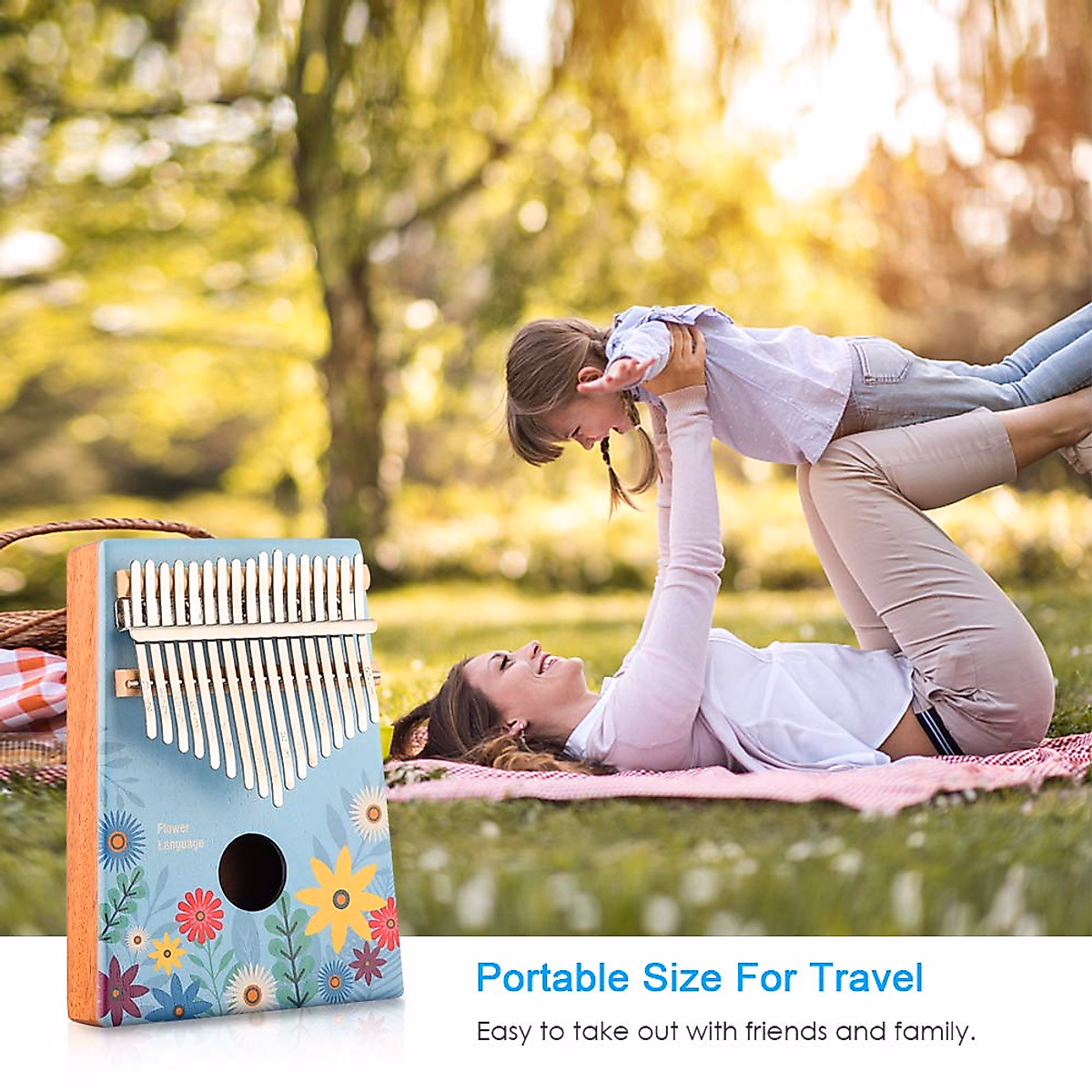 Kalimba 17 key Thumb Piano Finger Piano with Cloth Tuning Kit Hammer, Study Instruction Song Book, Hot Gift for Christmas Birthday Gifts for Kids, Children, Girlfriend (Full Bloom)