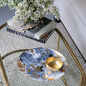 Beatriz Ball GLASS New Orleans Large Round Painted Platter (Blue & Gold)