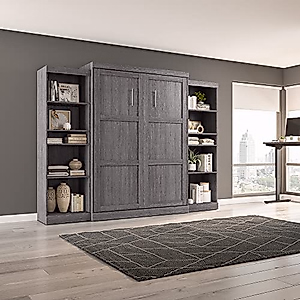 Bestar Pur Queen Murphy Bed and 2 Shelving Units, 115-inch Space-Saving Wall Bed with Storage