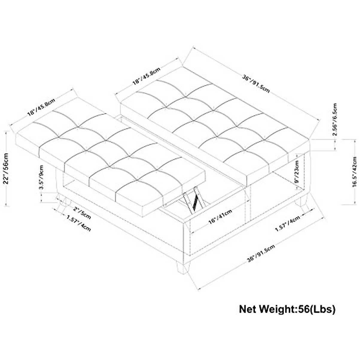 SIMPLIHOME Harrison 36 inch Wide Square Coffee Table Lift Top Storage Ottoman, Cocktail Footrest Stool in Upholstered Chocolate Brown Tufted Faux Leather for the Living Room,