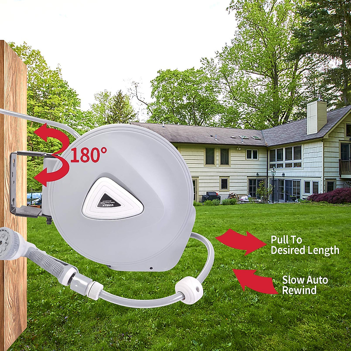 Retractable Garden Water Hose Reel Storage Gun Rewind Wall Mount 32Feet/65Feet/100Feet (65 Feet)