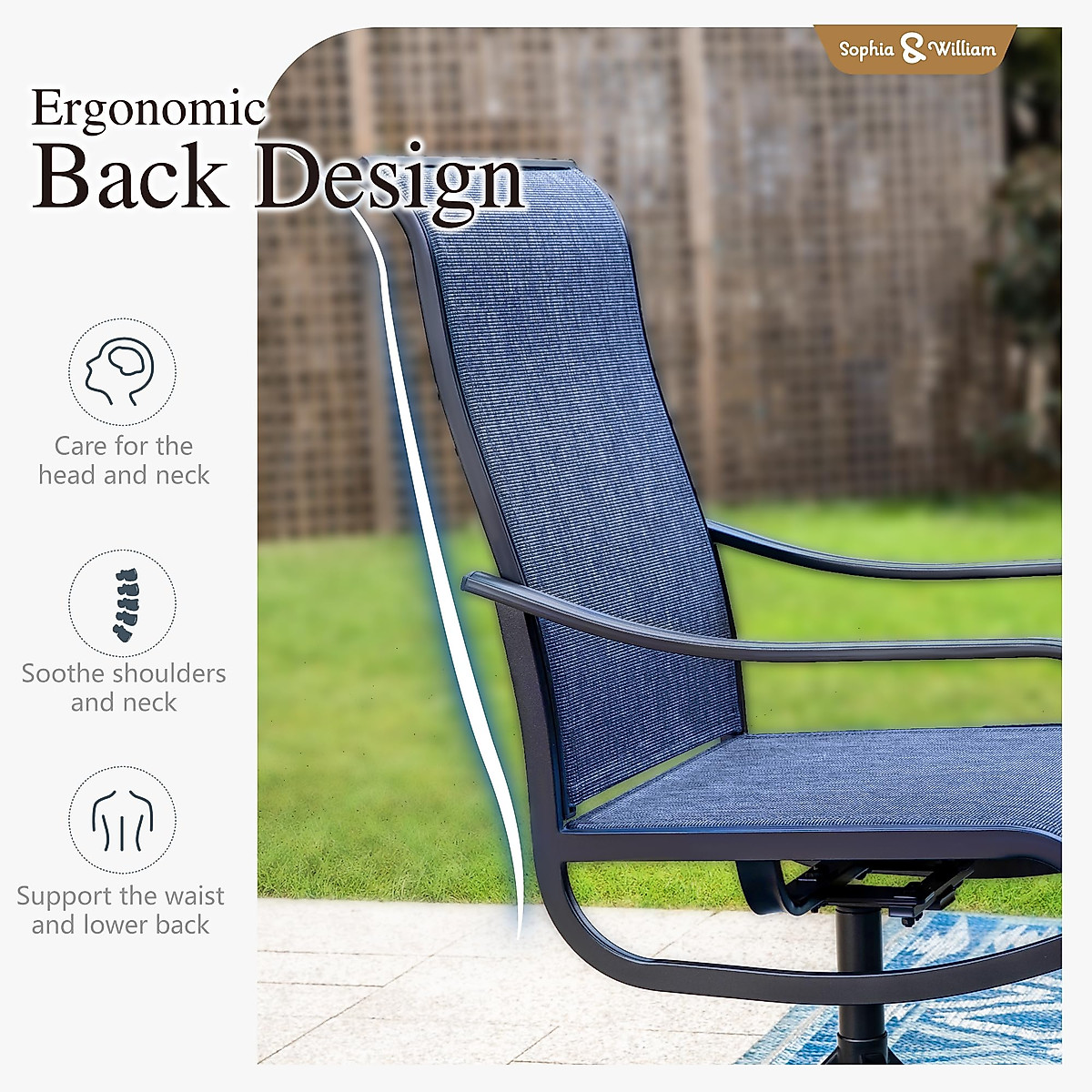 Sophia & William Outdoor Dining Set Patio Dining Set for 4 Outdoor Table and Chairs 5 Pieces with Swivel Patio Chairs 37"x 37" Metal Table for Garden Pool All Weather Blue