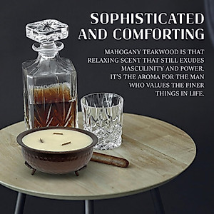 Dough Bowl Candle Company Candles for Men - 6.2" x 3" Firepit Metal Mens Candle, Mahogany Teak Scented Candles for Men, Multipurpose Wooden Wick Candles for Bedroom or Man Cave, 50 Hour Burn Time