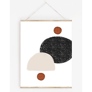 Abstract Black, Terra Cotta & Gray Circles Contemporary Wall Art | 11x14 UNFRAMED Print | Nordic Modern Mid Century Wall Decor. Shades of Black, Gray/Tan, Clay/Terra Cotta.
