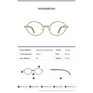 HEPIDEM 100% Really Buffalo Horn Handmade Glasses Frames Luxury 720pcs Diamonds Buffs Eyeglasses 7550179 (7550179 Wood Frame)