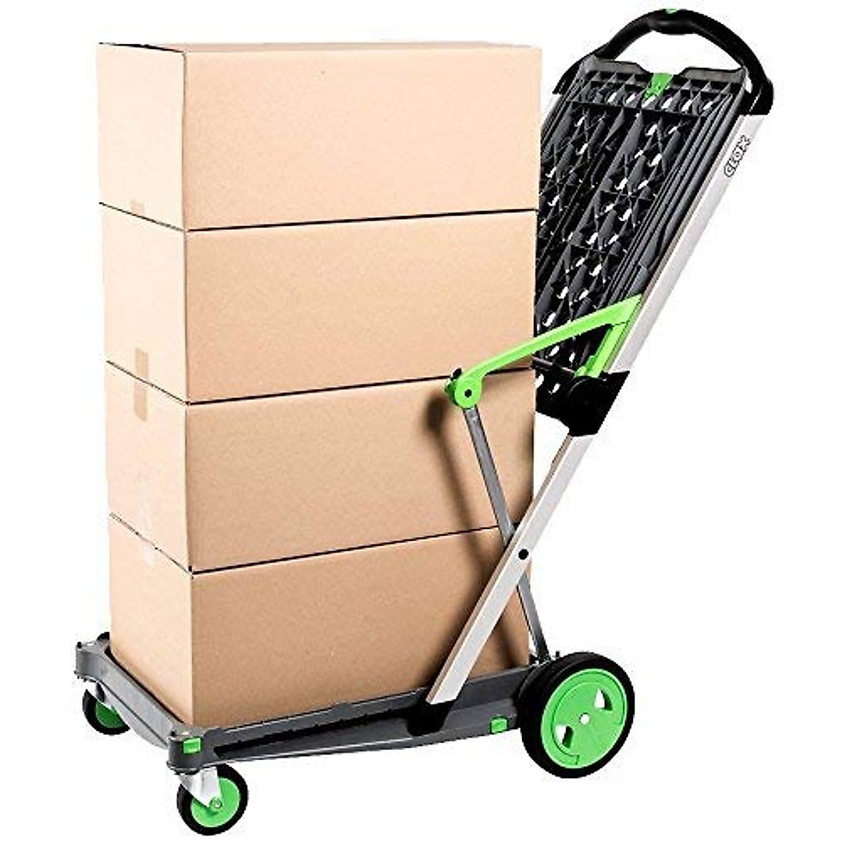 CLAX® The Original | Made in Germany | Multi Use Functional Collapsible Carts | Mobile Folding Trolley | Storage Cart Wagon | Shopping Cart with 2 Storage Crates (Green)