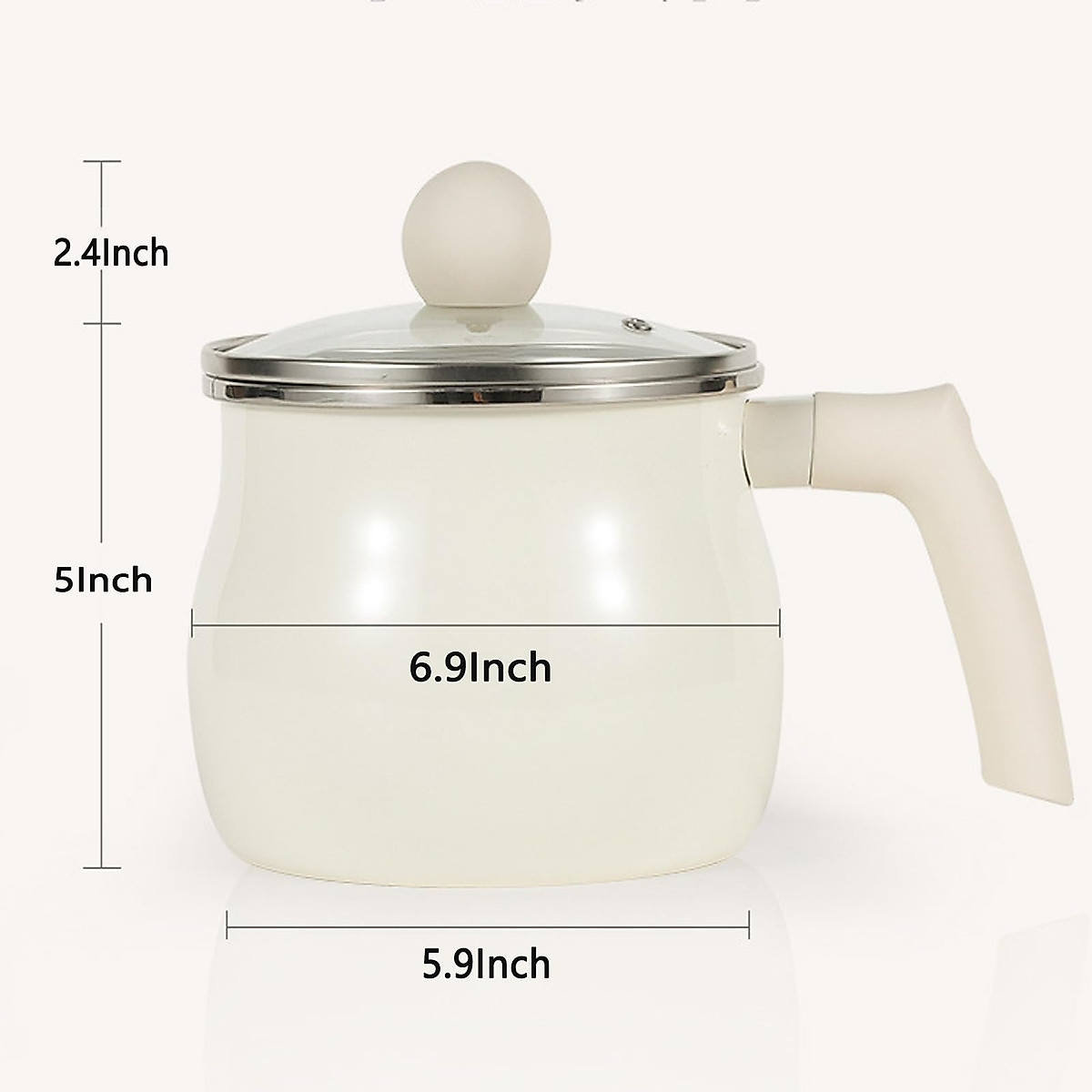 Enamel Milk Pan with Lid,2.1 Quarts Saucepan Butter Warmer with Effortless Handle, Healthy Soup Pot Cookware (White)