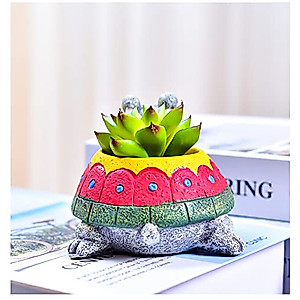 Cute tortoise flower pot with drainer garden flower pot resin succulent potted bonsai plant stand home desk mini ornaments Christmas birthday giftsPurple