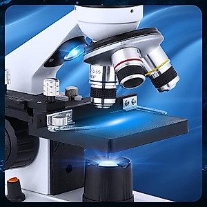 Woehrsh Compound MonocularMicroscope40X-2000X, Double LED with Illumination, with Slide Set, Telephone Adapter, Compound Microscope Suitable for Laboratory School Home Education use