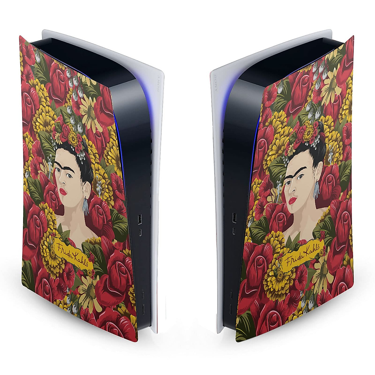 Head Case Designs Officially Licensed Frida Kahlo Portrait Pattern Floral Vinyl Faceplate Sticker Gaming Skin Decal Cover Compatible With Sony PlayStation 5 PS5 Digital Edition Console