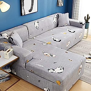 HUIJIE Sofa Slipcovers Sofa Cover,Stretch Sofa Cover All-Inclusive Sleepy Cat Couch Cover,Modern Universal Corner Slipcover L Shape Arm Combined Non-Slip Furniture Protector,3,Seater 195,230Cm