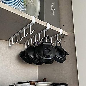 TENDEGIRL 4 PCS Adhesive Cup Holder Under Cabinet - 6 Hook Coffee Cup Mug Holder for Kitchen (White)