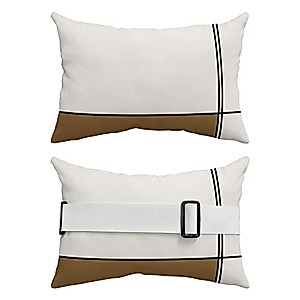 Recliner Head Pillow Ledge Loungers Chair Pillows with Insert Abstract Gemoetric Art Brown Color Block Lumbar Pillow with Adjustable Strap Outdoor Waterproof Patio Pillows for Beach Pool, 2 PCS