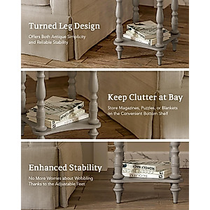 VONLUCE French Country End Table, 19'' Round Farmhouse Side Table, Distressed Wood Tray Top Rustic Accent Table for Living Room Bedroom, Small Space, Gray