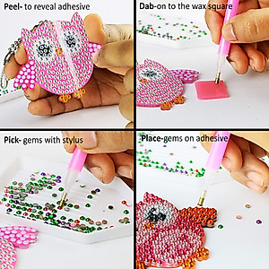 BRASS TACKS KITS FOR CRAFTY KIDS Gem Painting Kit- Make Your Own Keychains- Diamond Art Painting by Numbers (Owl)